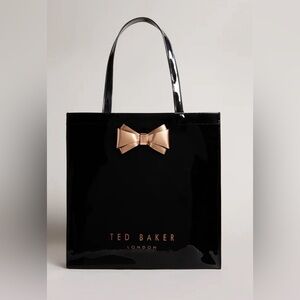 Ted Baker | Bags | Ted Baker Vegan Patent Leather Tote Bow Bag Black ...
